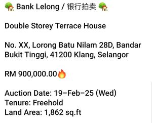 Bank lelong- Bandar Bukit Tinggi, Klang (2 storey) for Auction @RM900 ...