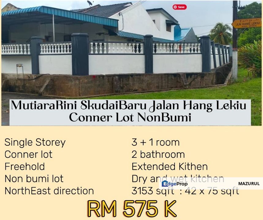 MutiaraRini SkudaiBaru Jalan Hang Lekiu Conner Lot NonBumi for Sale ...