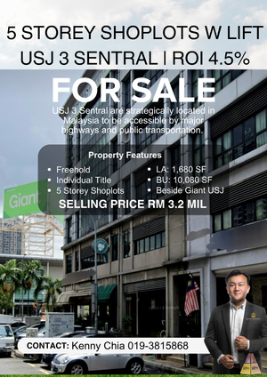 5 Storey (24 x 70) with Lift Freehold USJ 3 Sentral Subang Jaya for ...