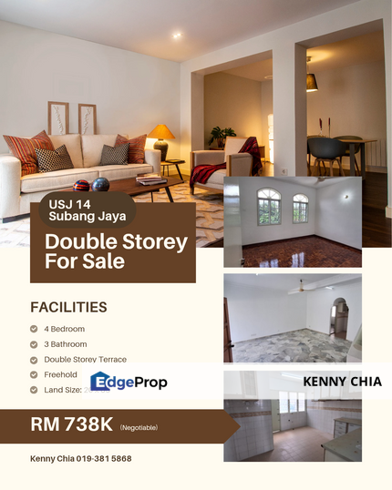2 Storey (20 x 65) Terrace Freehold USJ 14 Subang Jaya for Sale @RM738,000 By KENNY CHIA ...