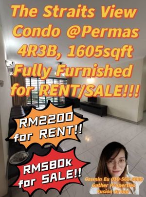 For RENT/ SALE The Straits View Condominium at Permas Jaya -4 bedroom 3 bathroom -Fully ...