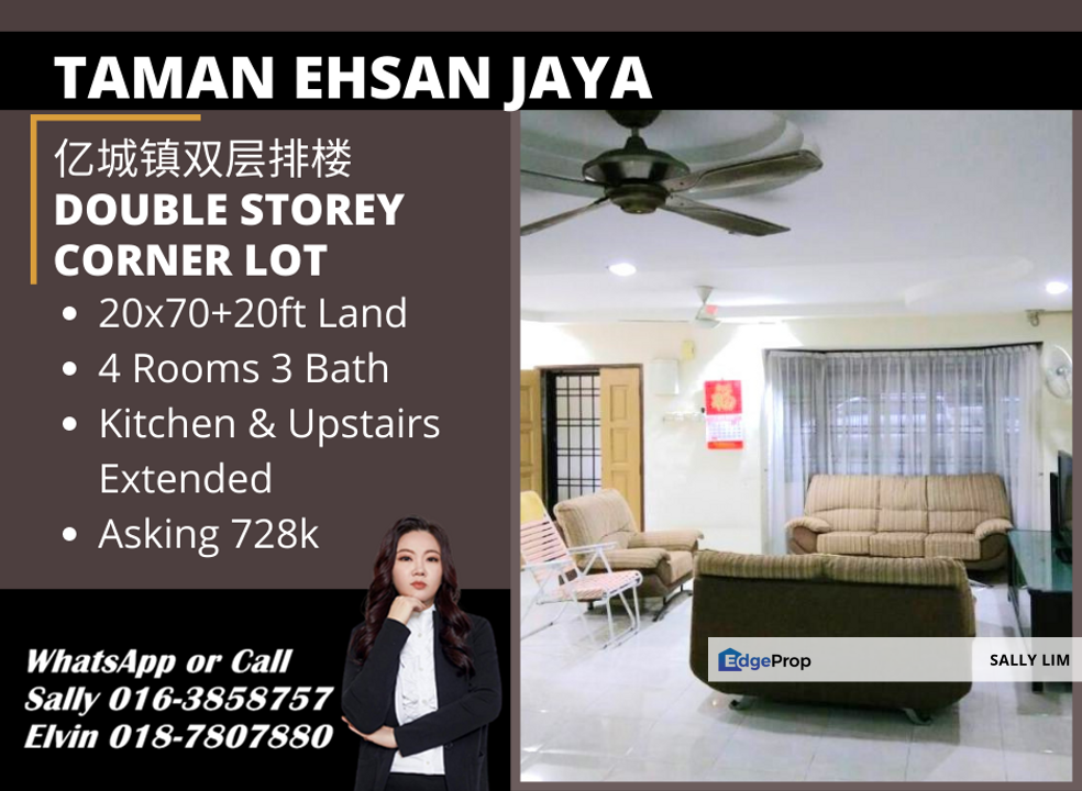 Taman Ehsan Jaya Double Storey Corner Lot 20ft Land Extended Unit for Sale @RM728,000 By SALLY ...
