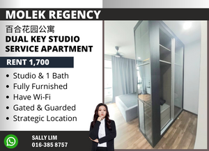 Molek Regency Dual Key Unit Studio with Fully Furnished Include Wi-Fi Middle Floor for Rental ...