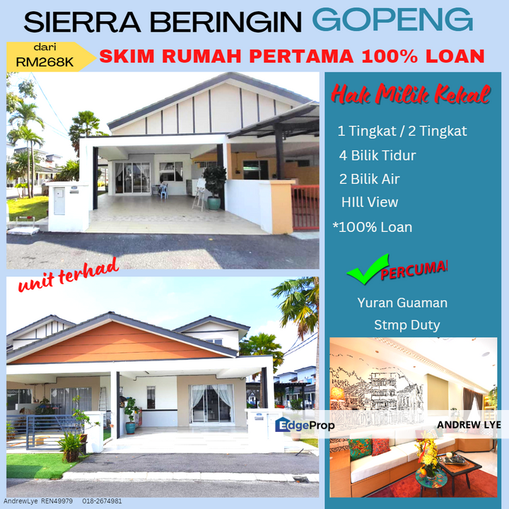 SIERRA BERINGIN GOPENG RUMAH BARU 1 DAN 2 TINGKAT for Sale @RM268,000 ...