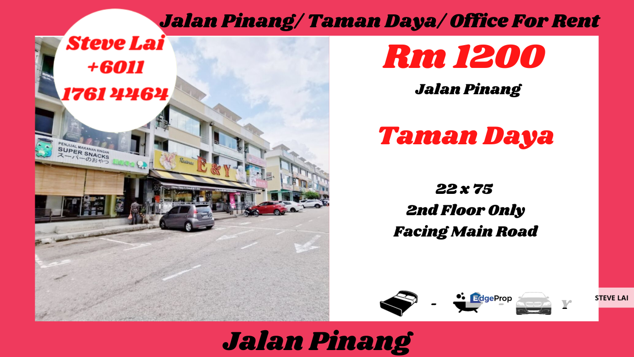 Jalan Pinang/ Taman Daya/ Office For Rent for Rental @RM1,200 By STEVE ...