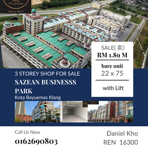 3 storey shop Sazean Business Park for Sale @RM1,890,000 By DANIEL KHO ...