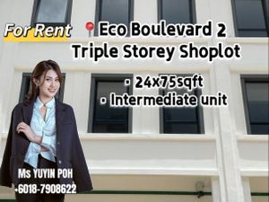 Eco Boulevard 2 @ Eco Botanic 3 Storey Shoplot for Rental @RM2,500 By ...