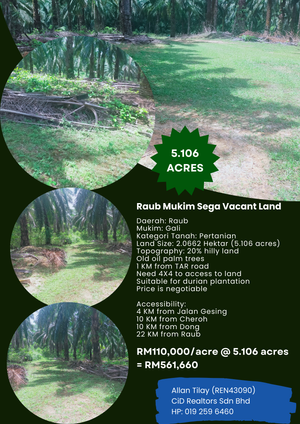 Raub Mukim Sega Vacant Land for Sale @RM561,660 By ALLAN TILAY ...