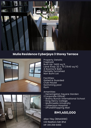 Mulia Residence Cyberjaya 3 Storey Terrace for Sale @RM1,450,000 By ...