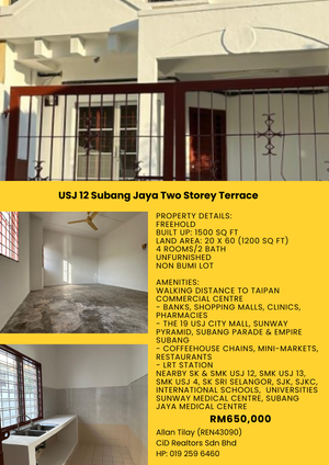 USJ 12 Subang Jaya Two Storey Terrace for Sale @RM650,000 By ALLAN ...
