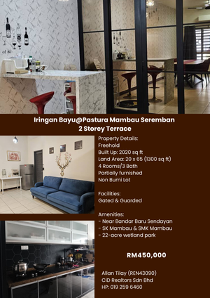 Iringan Bayu@Pastura Mambau Seremban 2 Storey Terrace for Sale @RM450 ...