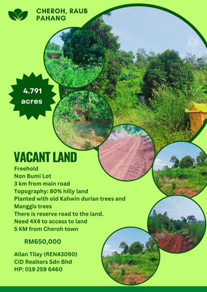 Raub Cheroh Agricultural Land for Sale @RM650,000 By ALLAN TILAY ...