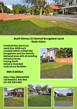 Shah Alam Bukit Rimau Sri Damai Bungalow Land for Sale @RM1,800,000 By ...