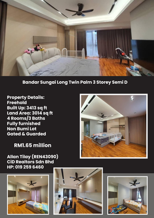 Bandar Sungai Long Twin Palm 3 Storey Semi D for Sale @RM1,650,000 By ALLAN TILAY | EdgeProp.my