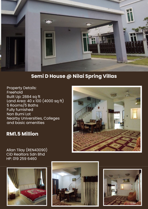 Semi D House @ Nilai Spring Villas for Sale @RM1,500,000 By ALLAN TILAY ...