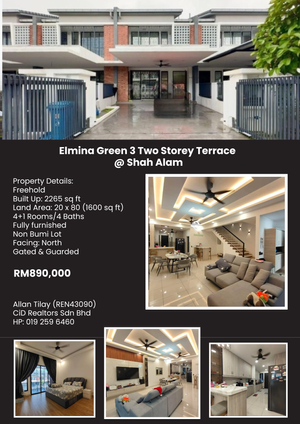 Elmina Green 3 Two Storey Terrace @ Shah Alam for Sale @RM890,000 By ...