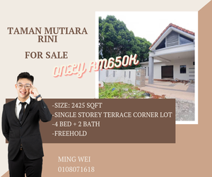 Taman Mutiara Rini Single Storey Terrace House for Sale for Sale @RM650 ...