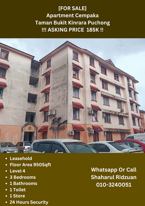 Puchong Taman Bukit Kinrara Cempaka Apartment for Sale @RM185,000 By ...