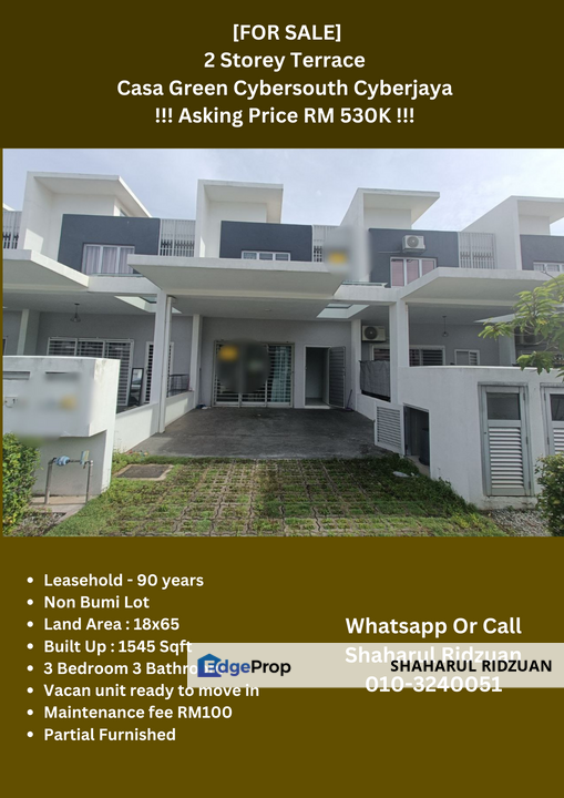 2 Storey Casa Green Cybersouth Cyberjaya, Selangor for Sale @RM530,000 By SHAHARUL RIDZUAN ...