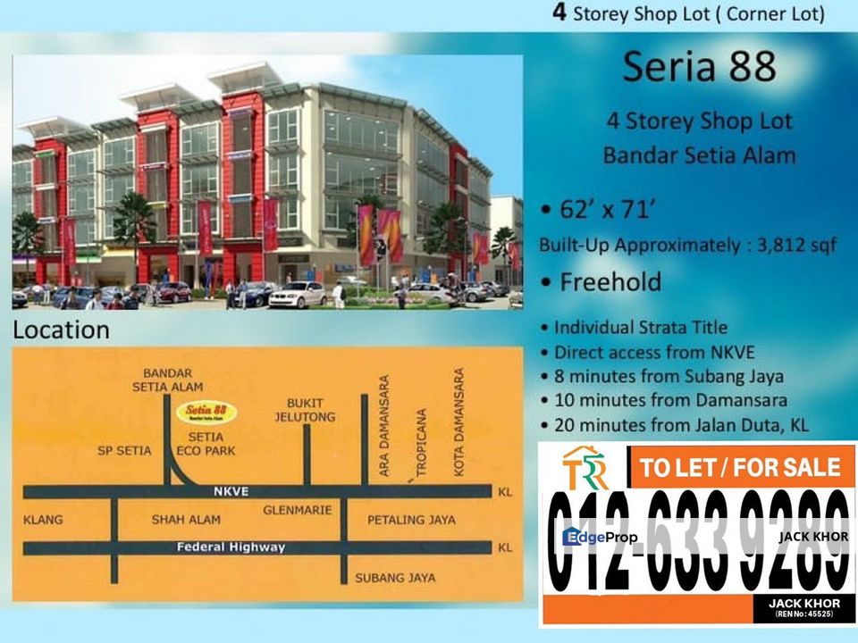 Seria 88 Setia Alam Corner Ground Floor for Rental @RM11,000 By JACK ...