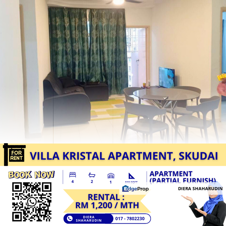 (PARTIAL FURNISH) VILLA KRISTAL APARTMENT, SKUDAI for Rental @RM1,200 ...