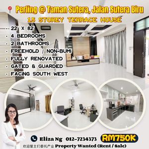 Perling Jalan Sutera Biru Fully Renovated 22*82 Big size 1.5 Storey for ...