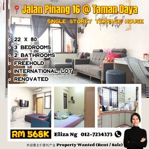 Taman Daya Jalan Pinang 16 big size 22*80 Single Storey for Sale for ...