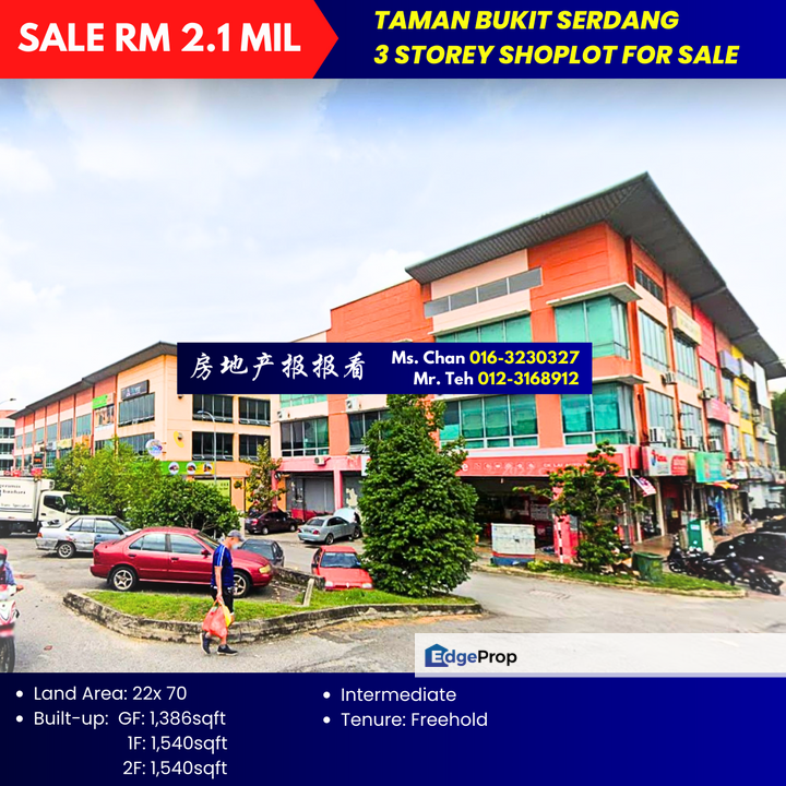 Taman Bukit Serdang 3 Storey Shoplot For Sale! for Sale @RM2,100,000 By ...