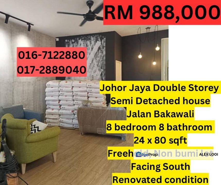 Johor Jaya Jalan Bakawali 2 Storey Semi D House For Sale Ros Merah Taman Molek Desa Tebrau for ...