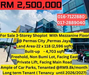 Permas City Jalan Permas Utara 3 Storey Facing Main Road Shop Lot For ...