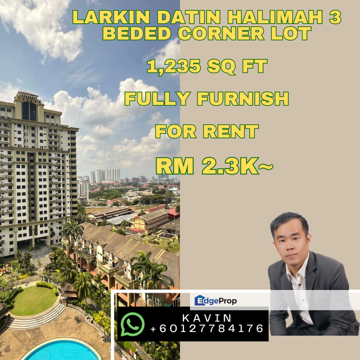 Larkin datin halimah 3 Beded corner Fully Furnish For Rent for Rental @RM2,300 By TAN KAVIN ...