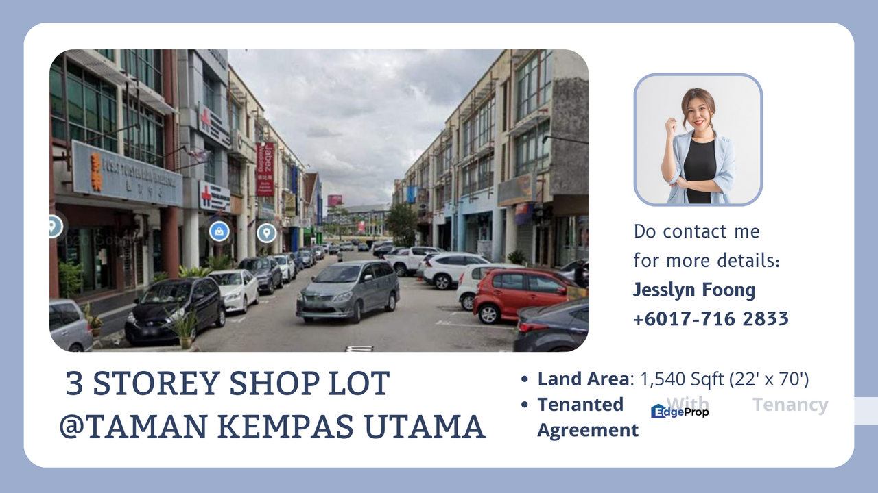Taman Kempas Utama 3 Storey Shop Lot (Tenanted)For Sale for Sale @RM1 ...