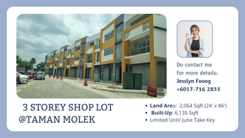Molek Hub Taman Molek 3 Storey Shop Lot New For Rent for Rental @RM7 ...