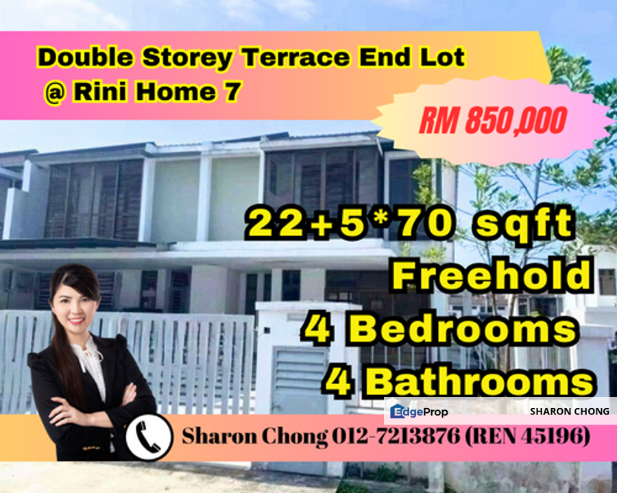 Double storey terrace end lot w 5ft land for sale at Rini Homes 7 Johor ...