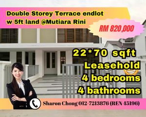 Double Storey Terrace Endlot w 5ft land for sale at Mutiara Rini Homes ...