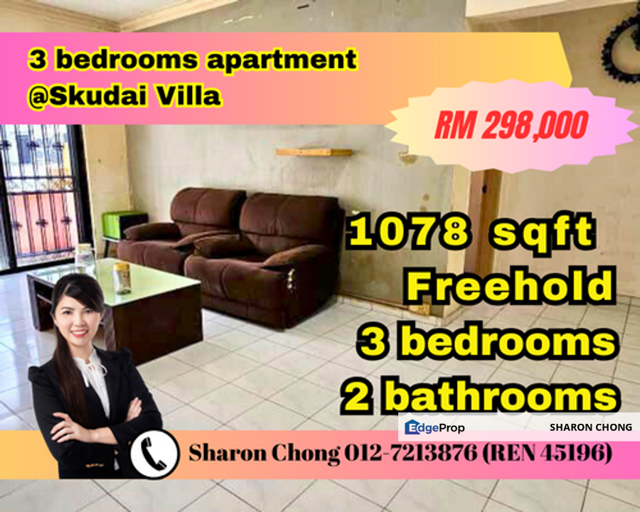 Full Loan and cash out 3 bedrooms Apartment for sale at Skudai Villa ...