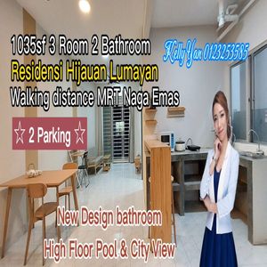To let residensi hijauan lumayan 2 parking 3 room 2 bath new renovation 100m MRT naga emas for ...