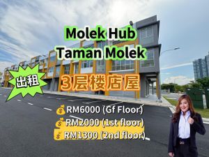 Molek Hub, Taman Molek 3 Storey Shoplot for Rental @RM6,000 By NICOLE ...