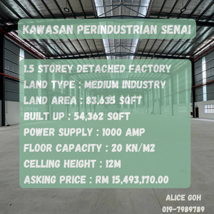 Taman Perindustrian Senai 1.5 Storey Detached Factory For Sales for Sale @RM15,493,170 By ALICE ...