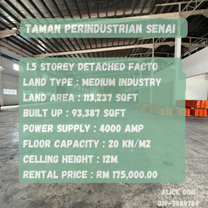 Taman Perindustrian Senai Johor 1.5 Storey Detached Factory For Rent for Rental @RM175,000 By ...