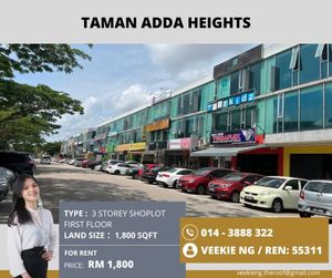 Taman Adda Heights@3 storey Shoplot for Rental @RM1,800 By VEEKIE NG ...