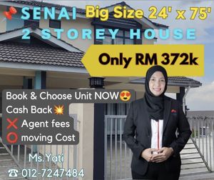Double Storey @Senai ‼️Zero Moving Cost‼️Big Size 24 x 75 ‼️Mampu Milik💥 Agent Fees‼️Limited ...