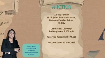 AUCTION: 2.5-sty Semi-D @ Dataran Pandan Prima, Kuala Lumpur for ...