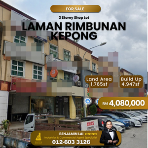 Laman Rimbunan Kepong 3 Storey Shop Lot for Sale for Sale @RM4,080,000 ...